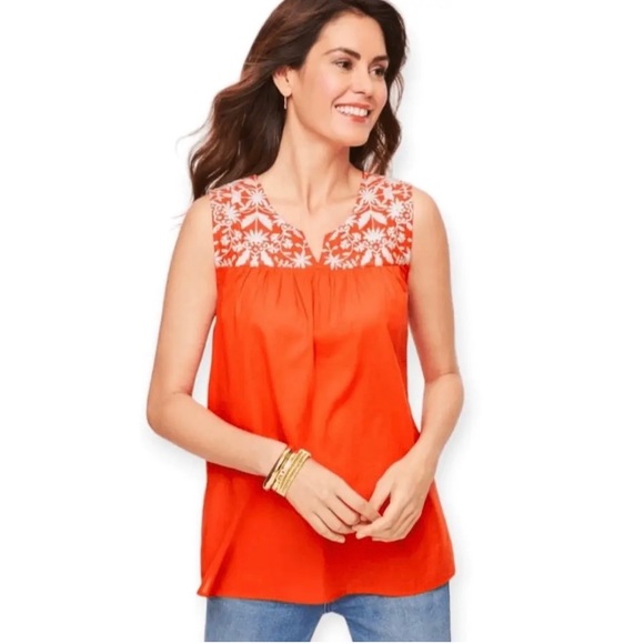 Talbots | Tops | Talbots Floral Embroidered Voile Shell Top Womens ...